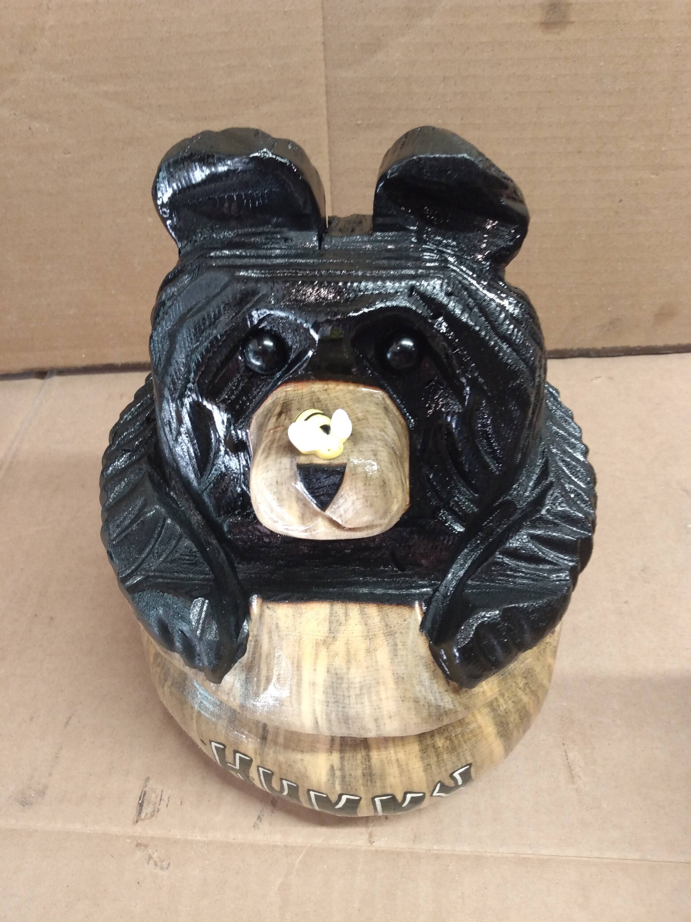 Honey Pot Bear 9" Chainsaw Carved Bear Wood Carving Sculpture Hunny ...