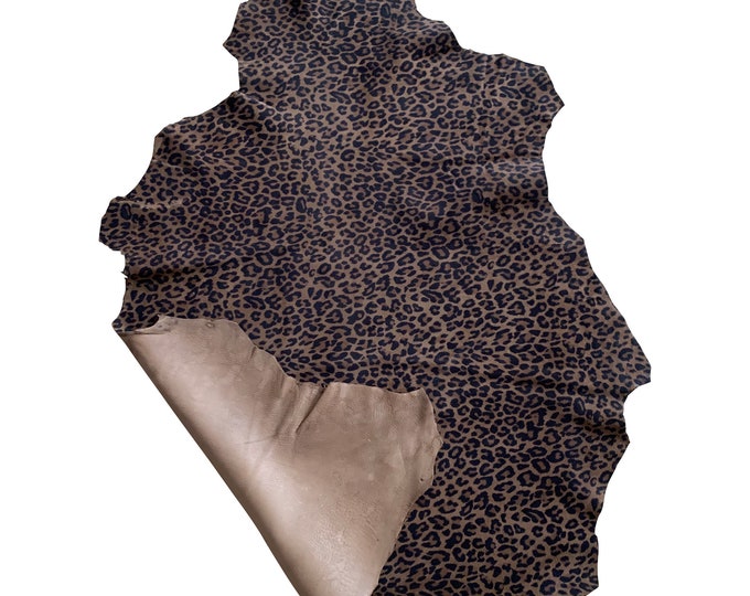 BROWN Leopard Print Lambskin Leather, Genuine Suede Hides, Craft DIY ...