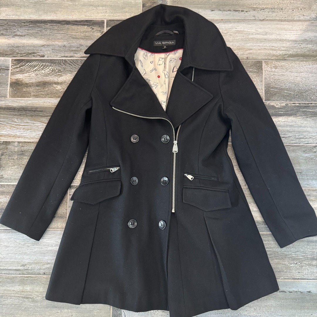 Via Spiga Wool Blend Peacoat, Asymmetrical Zipper, Size 12 - Etsy