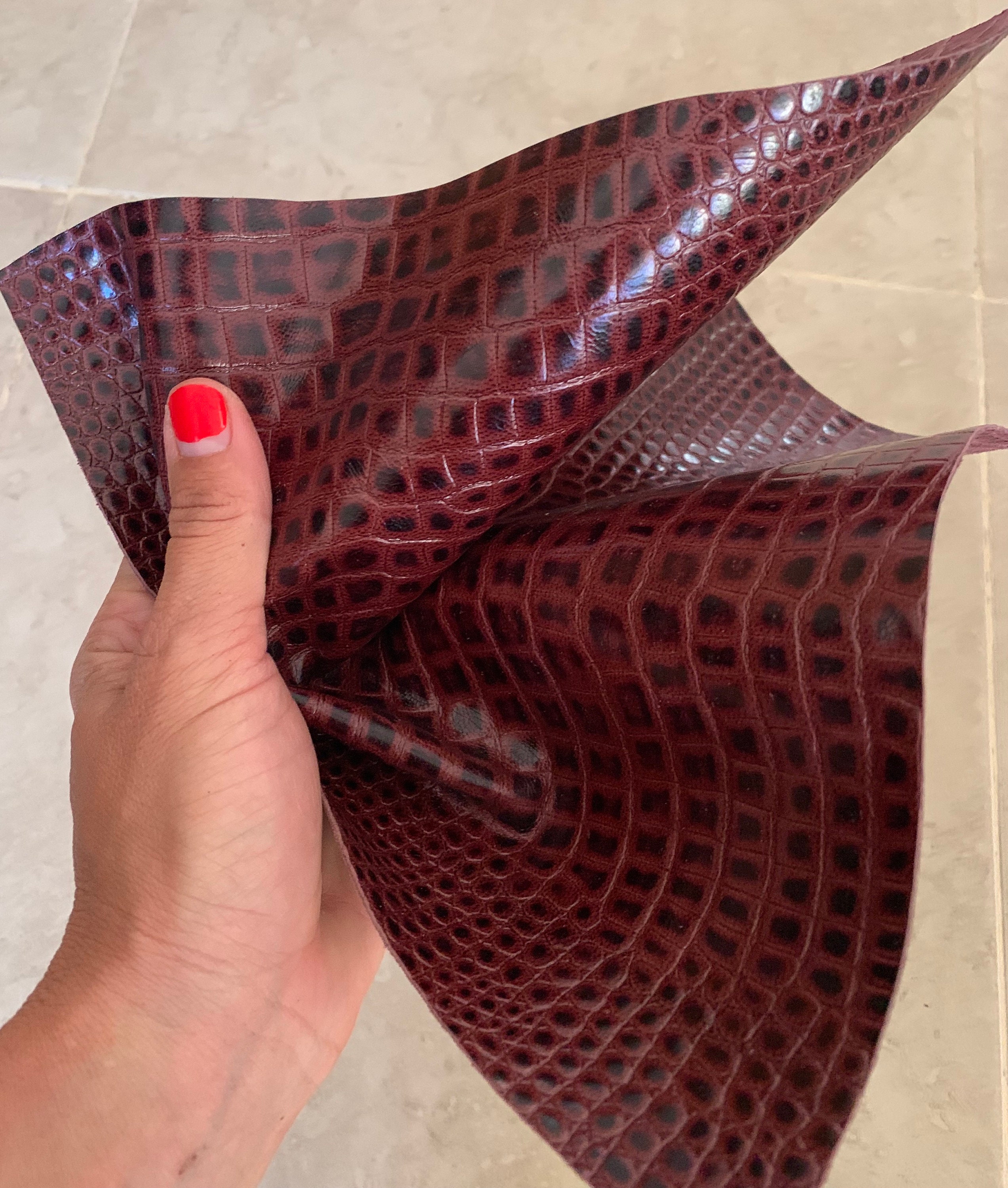 Burgundy Red Snakeskin Embossed Leather Hides, Crafts Arts Fabric ...