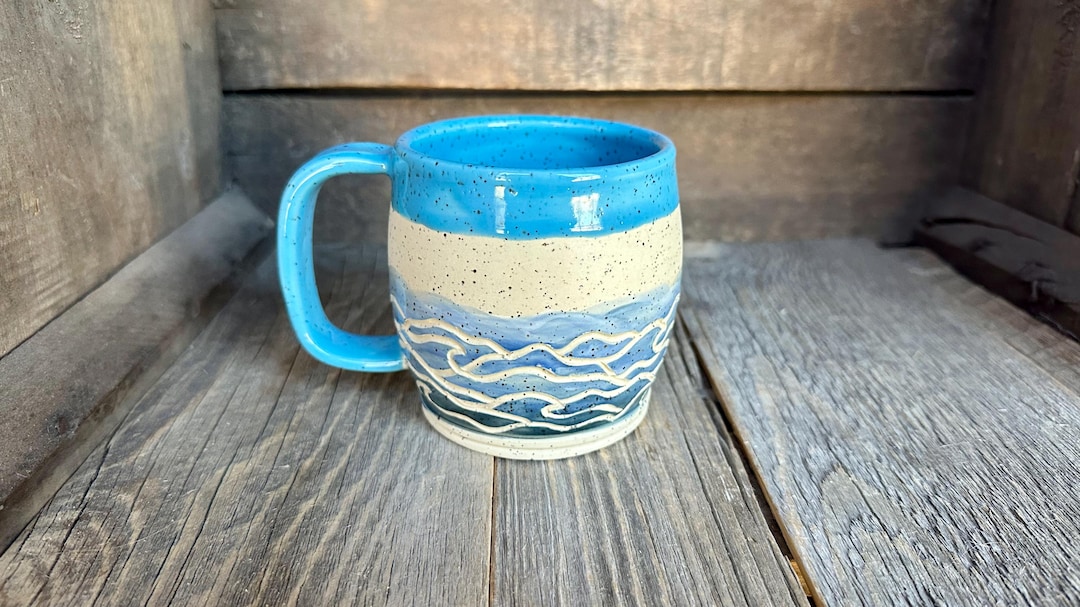 Ocean Waves Handmade Wheel Thrown Ceramic 15 Oz Mug Coffee Cup ...