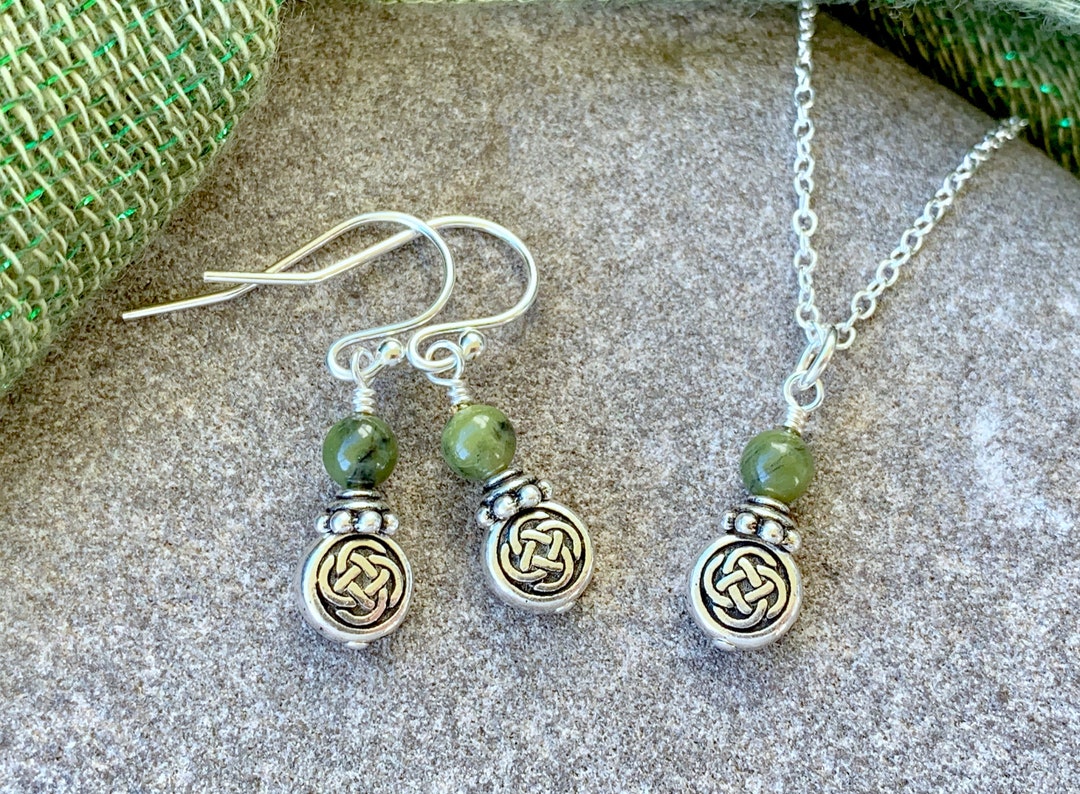 Donegal Town Connemara Marble Celtic Knot Earrings and Necklace Set - Etsy
