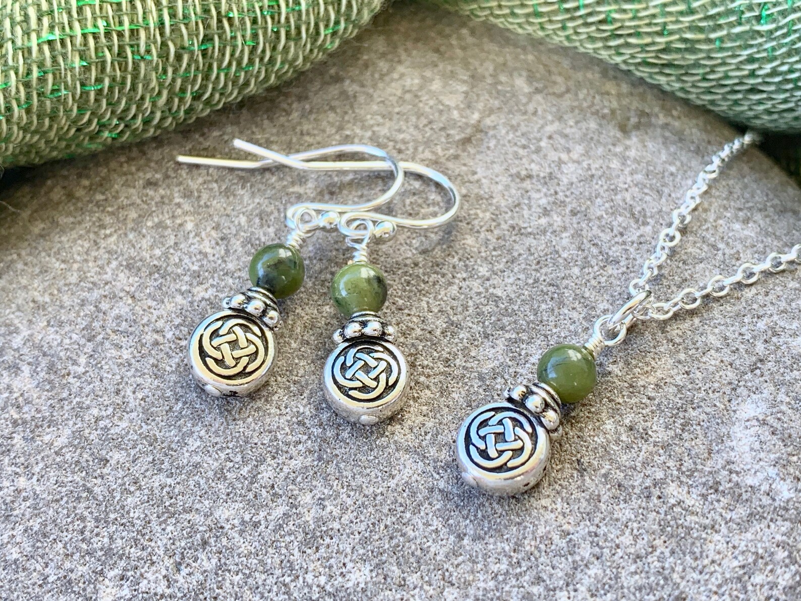 Donegal Town Connemara Marble Celtic Knot Earrings and Necklace Set - Etsy