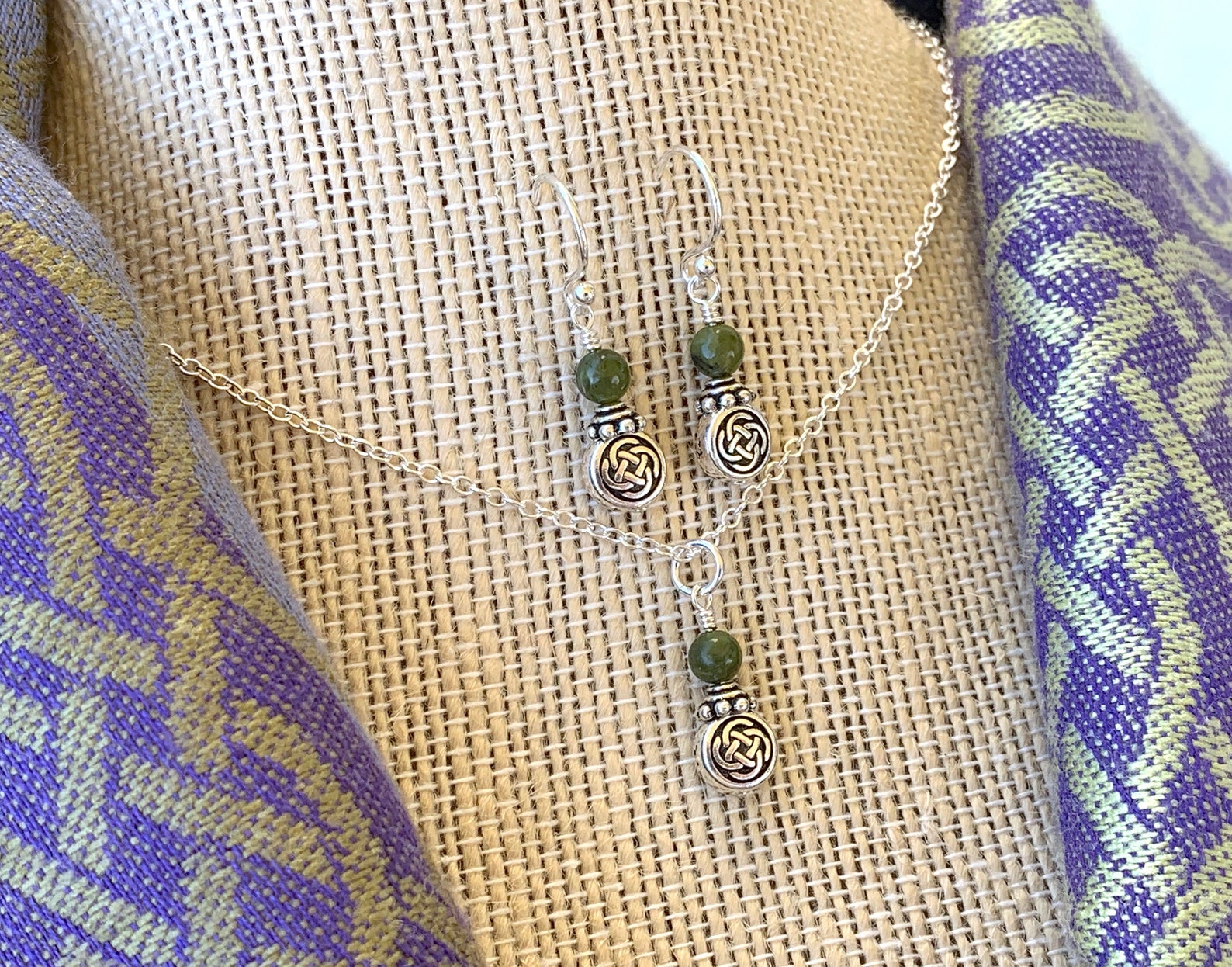 Donegal Town Connemara Marble Celtic Knot Earrings and Necklace Set - Etsy