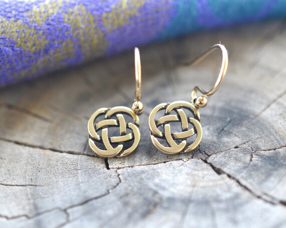 peatfirejewelry Ashford Yellow Bronze Open Celtic Knot Earrings