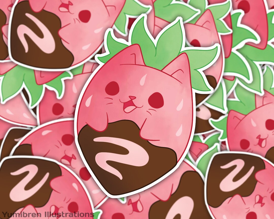 Sweet Meows and Berry Bliss: Chocolate Dipped Strawberry Cat Sticker ...