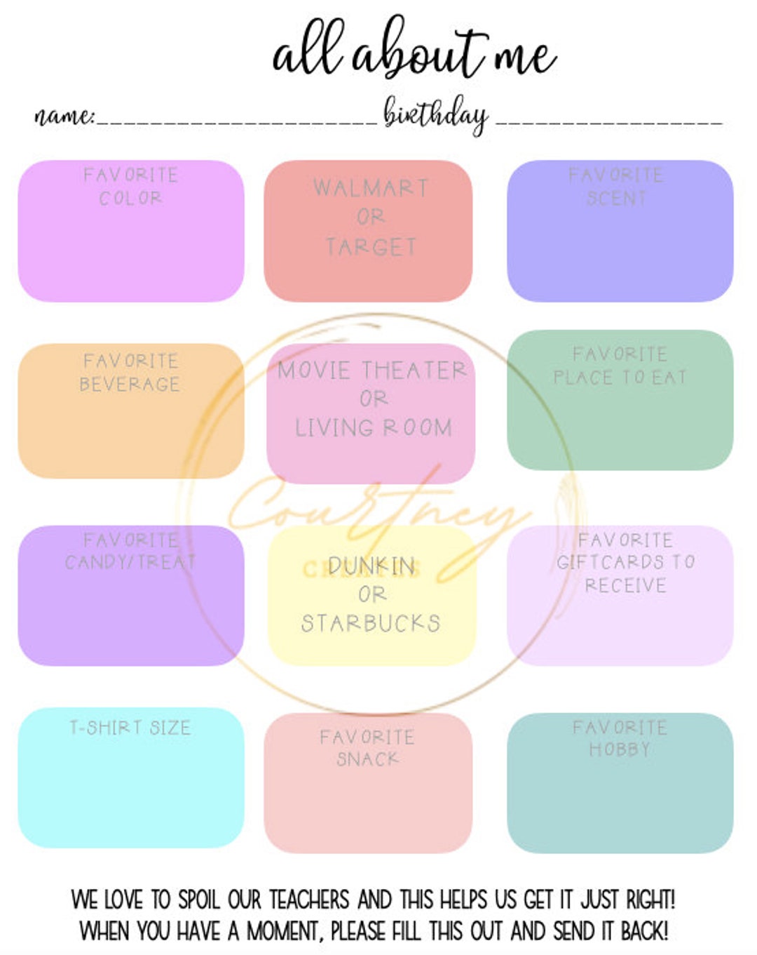 All About Me Teacher Printable - Etsy