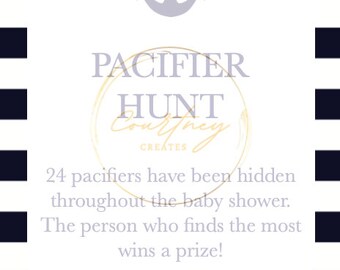 Nautical Blue Boat Pacifier Hunt Game Sign Printable, INSTANT DOWNLOAD ...