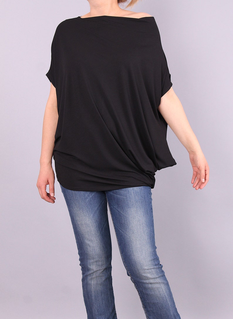 Tunic Asymmetrical Black Top Loose Blouse Loose Tunic Etsy