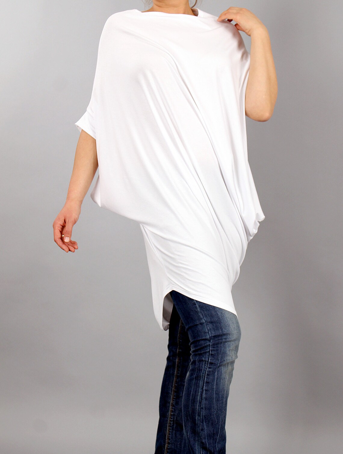 Tunic Asymmetrical White Short Sleeved Tunic Top Loose | Etsy