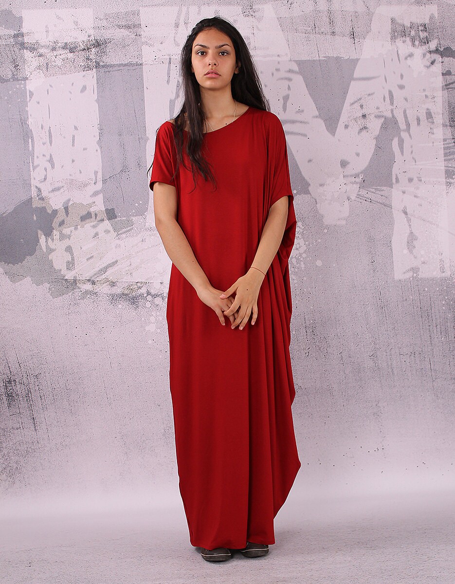 Red Kaftan Dress,loose Long Dress,asymmetrical Dress,plus Size Tunic ...