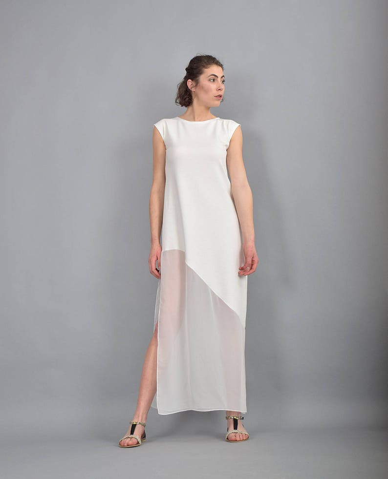 Tunic Dress, Ivory Sheer Dress, Long Asymmetrical Tunic,white Tunic ...
