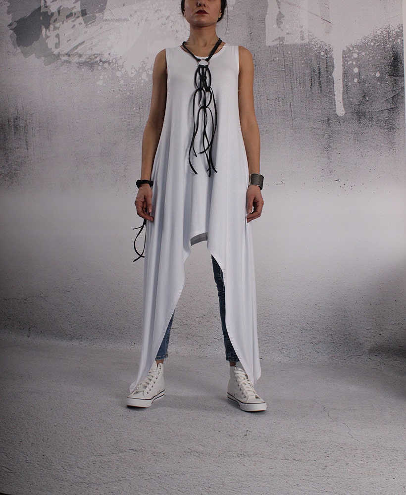 Tunic White Long Tunic Casual Top Sleeveless Top - Etsy