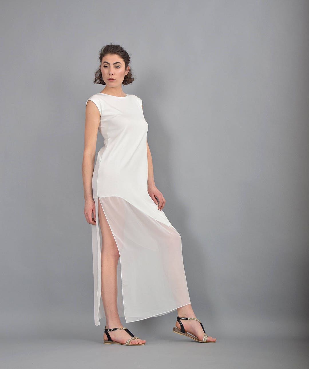 Tunic Dress, Ivory Sheer Dress, Long Asymmetrical Tunic,white Tunic ...