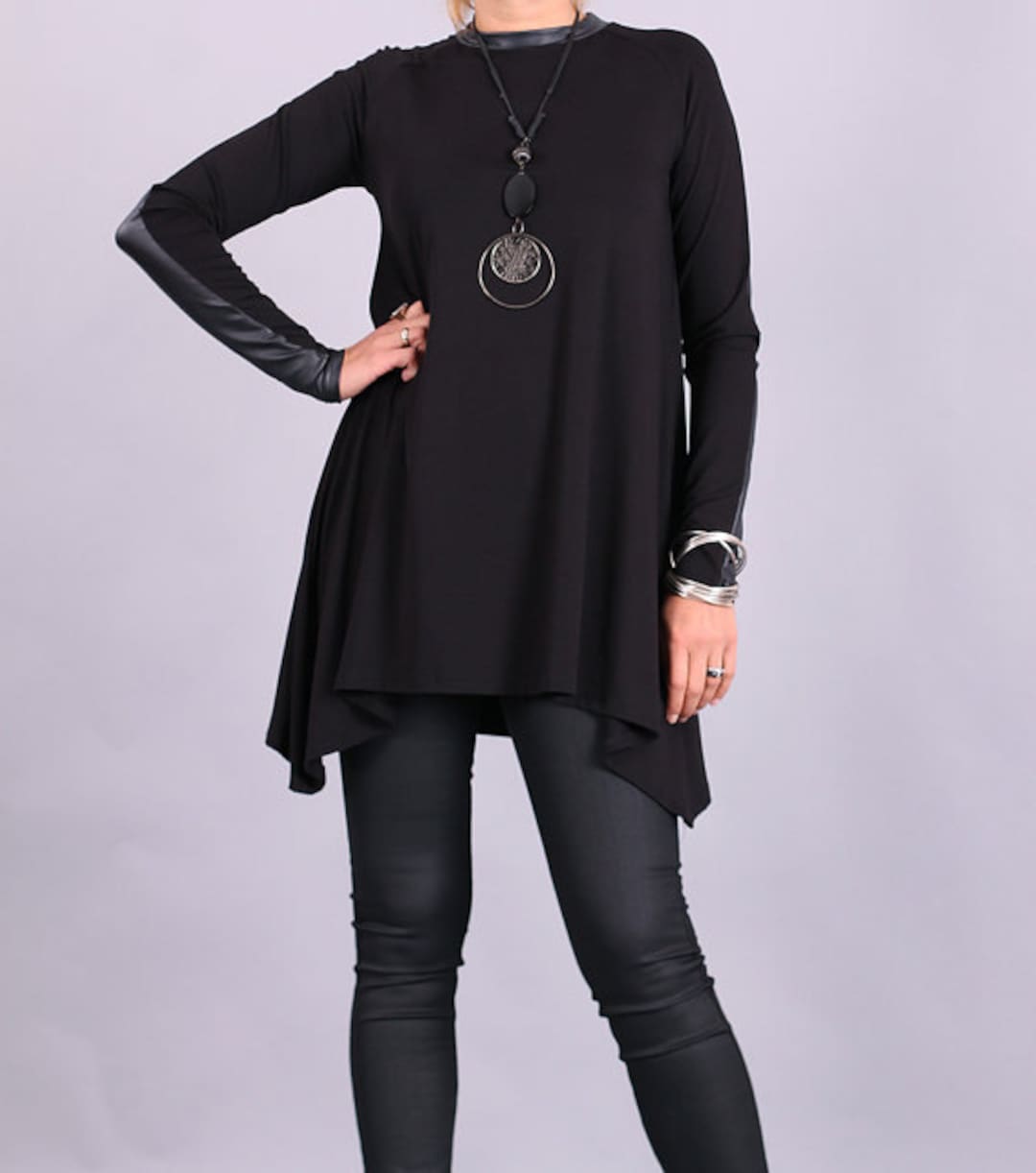 Leather Details Tunic,women Tunic,tunic, Black Tunic, Extravagant Top ...