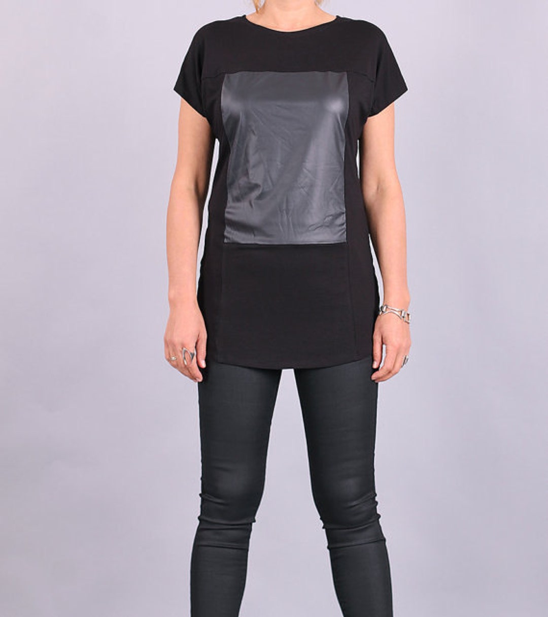 T Shirt. Black T-shirt. Black Top. Simple Tunic. Short Sleeved Blouse ...