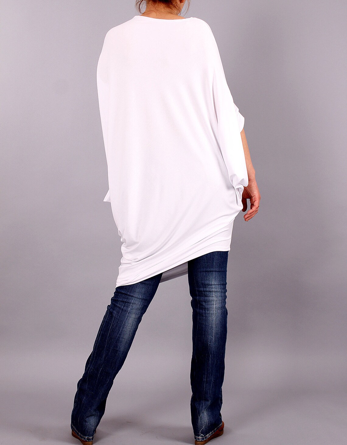 Tunic Asymmetrical White Short Sleeved Tunic Top Loose | Etsy