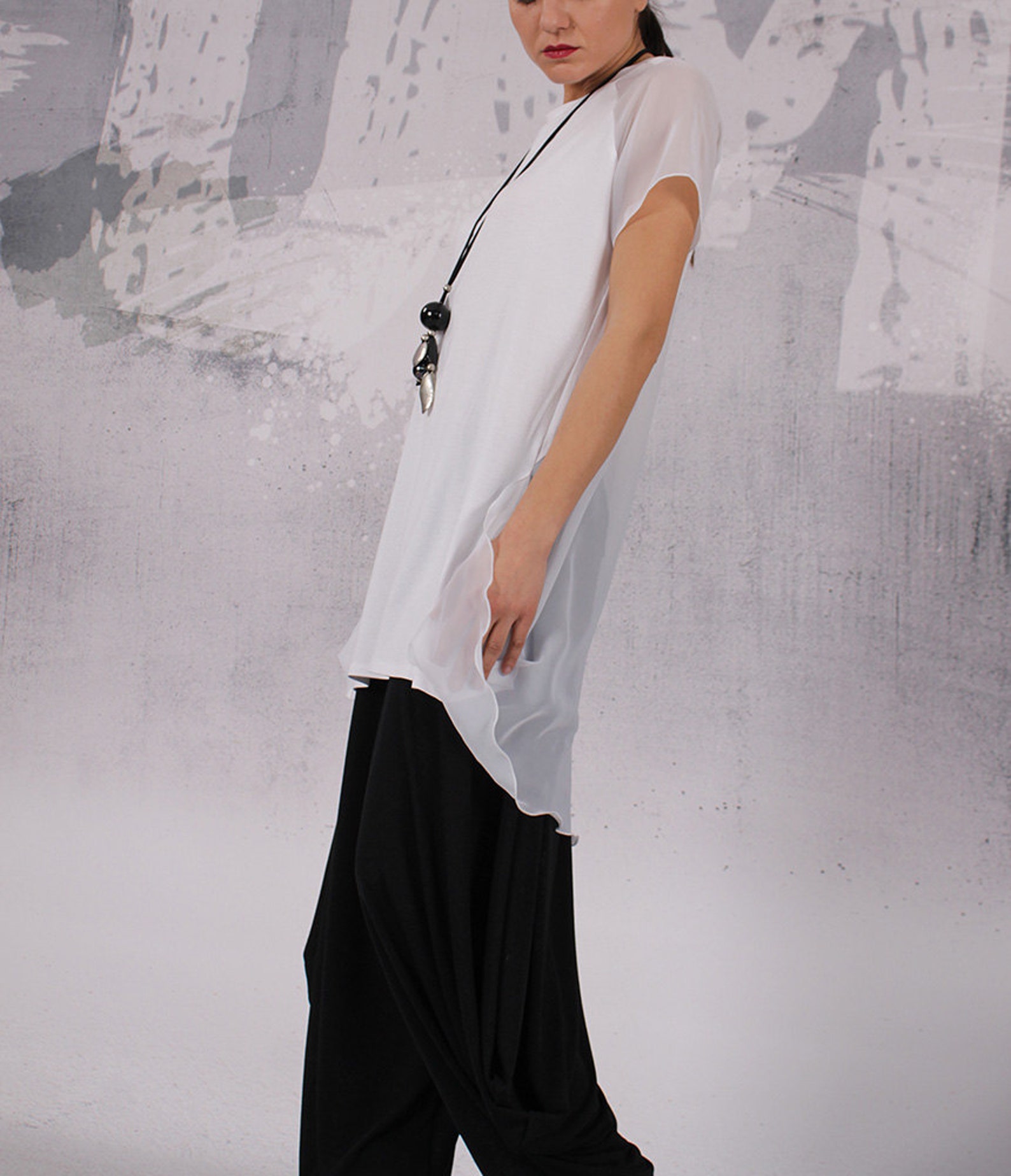 Tunic White tunic Blouse short sleeves White tunic White | Etsy