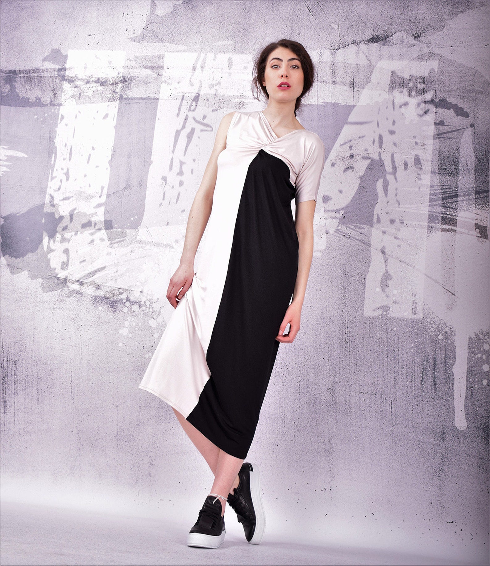 Dress Two Colors Dress Short Sleeves Dress Elegant Dress - Etsy