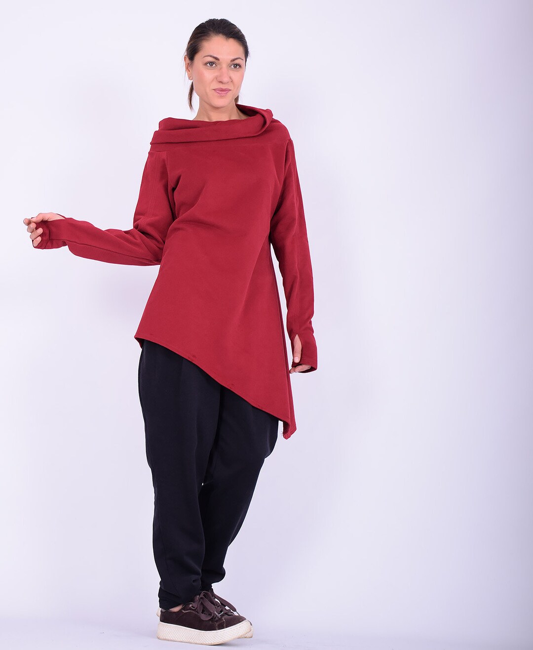 Women Tunic. Cotton Tunic Top. Plus Size. Long Tunic. Red Tunic.quilted ...