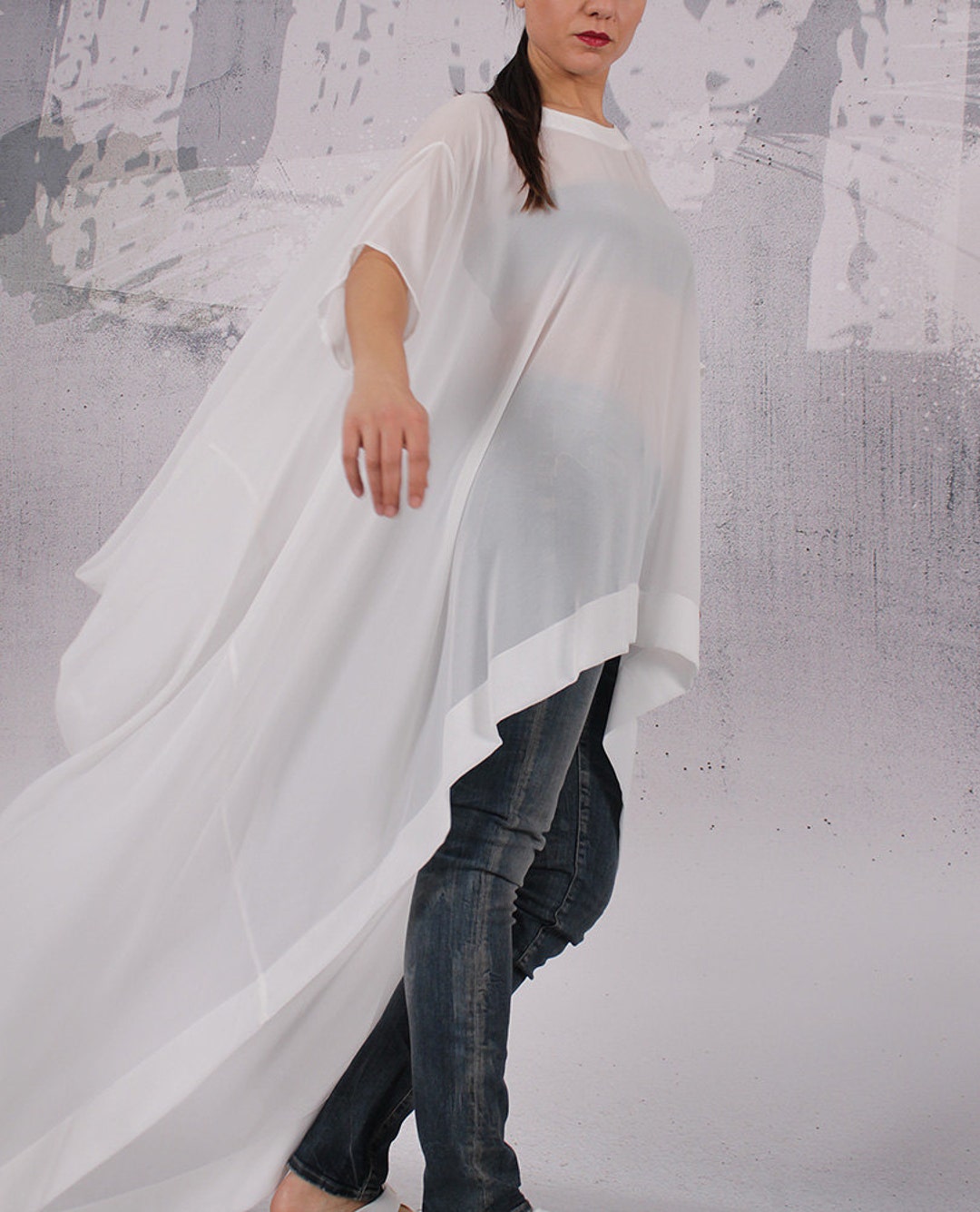 Tunic, Ivory Extravagant Loose Long Asymmetrical Tunic, Plus Size Tunic ...