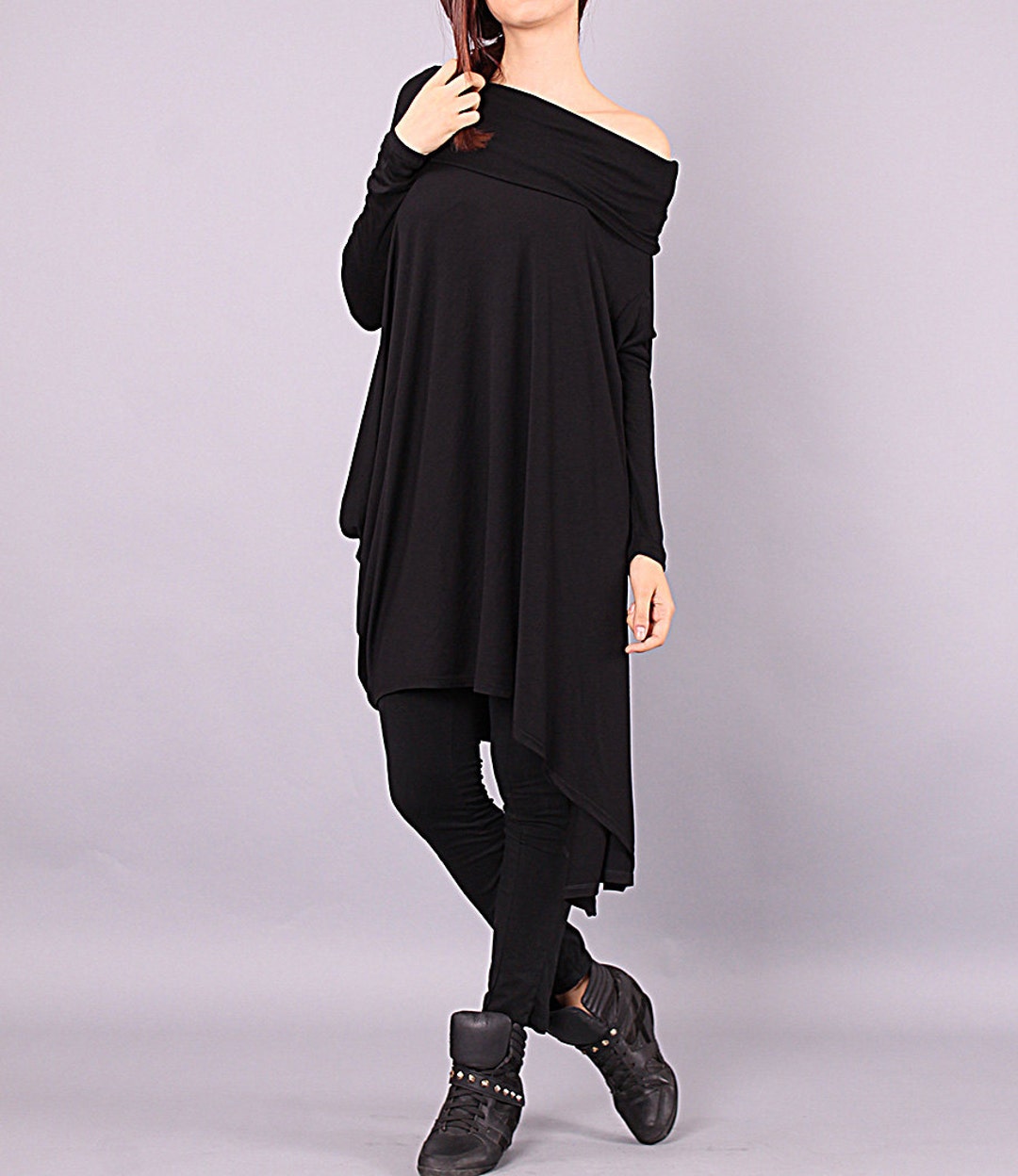 Tunic, Asymmetrical Tunic, Long Tunic, Plus Size Oversized Tunic, Black ...