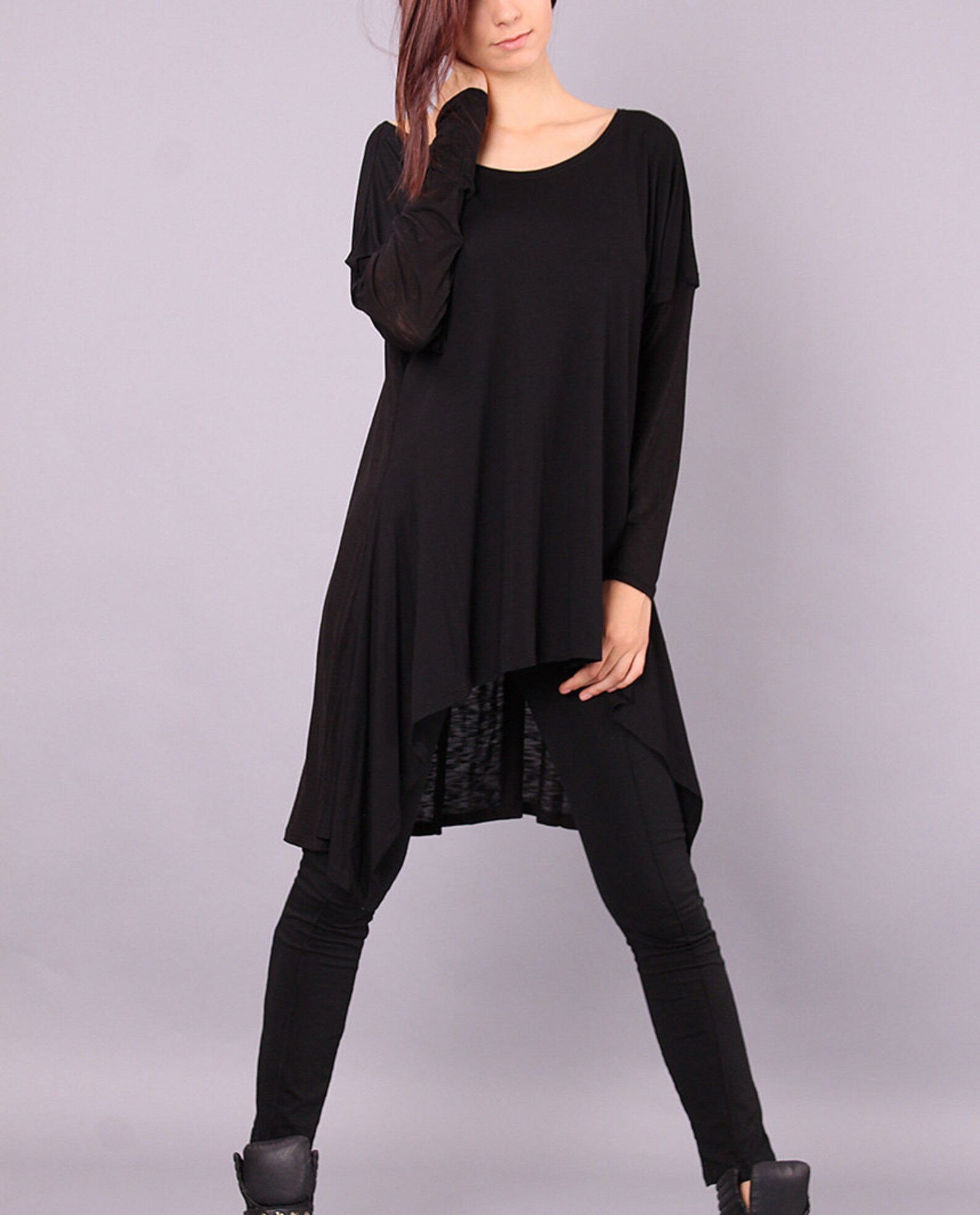 Tunic Black Asymmetric Tunic With Long Sleeves Loose Dress - Etsy