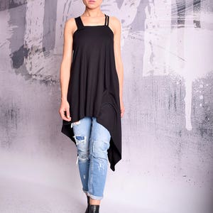 Black Top, Black Tank, Tunic Top, Open Back Top, Summer Top, Asymmetric ...