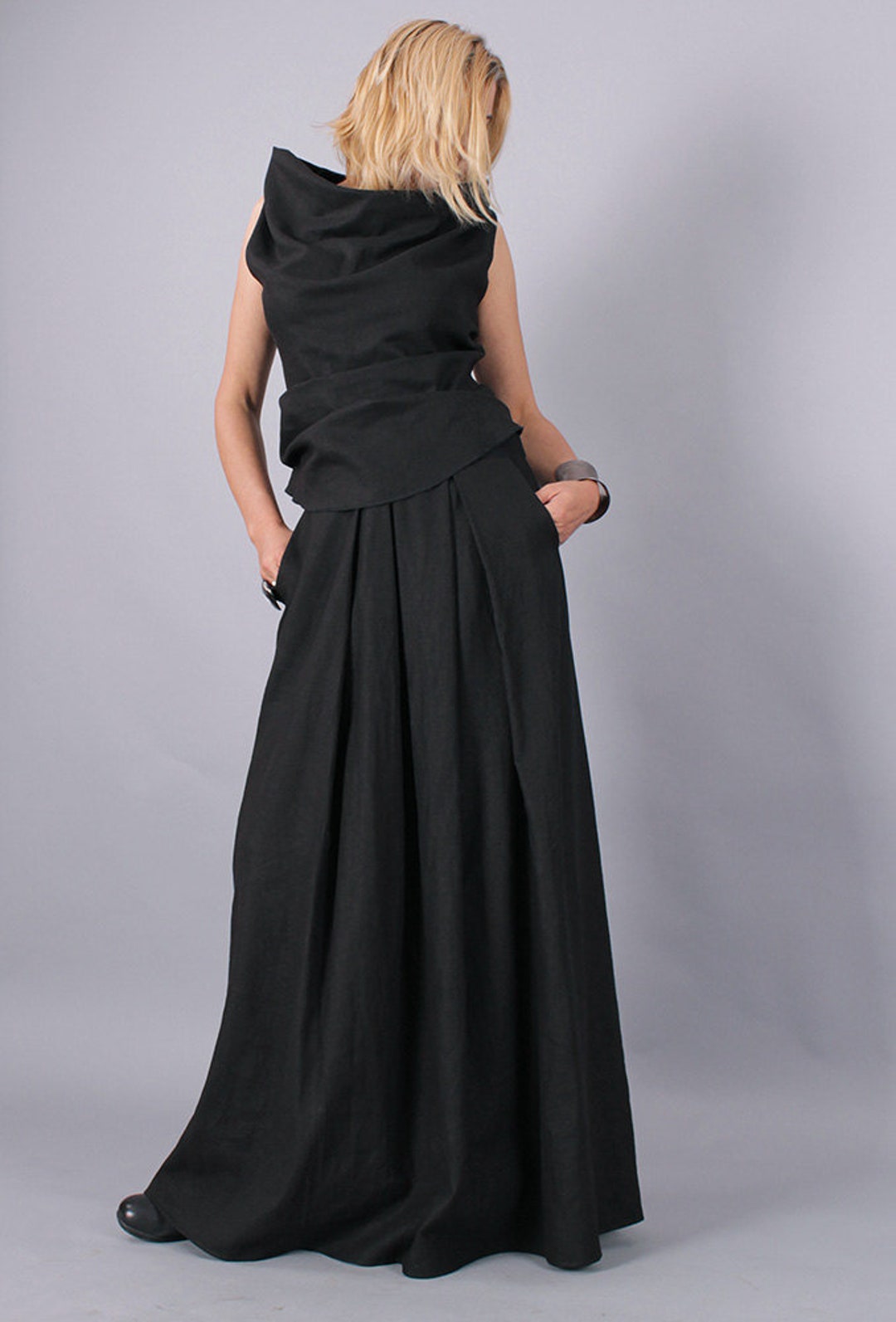 Linen Skirt,long Linen Skirt, Floor Length Skirt, Black Long Linen ...