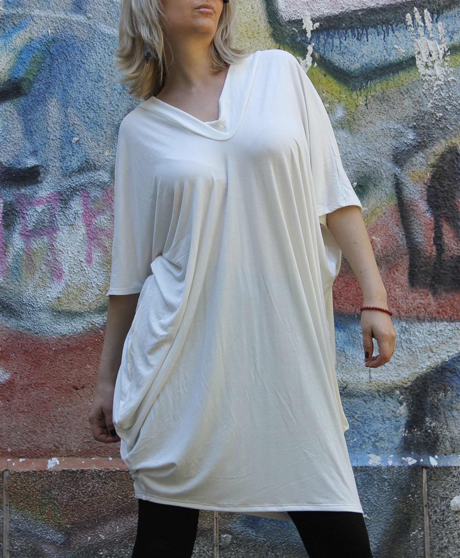 Tunic, Asymmetrical Cream Top, Loose Blouse, Loose Tunic, Oversized ...
