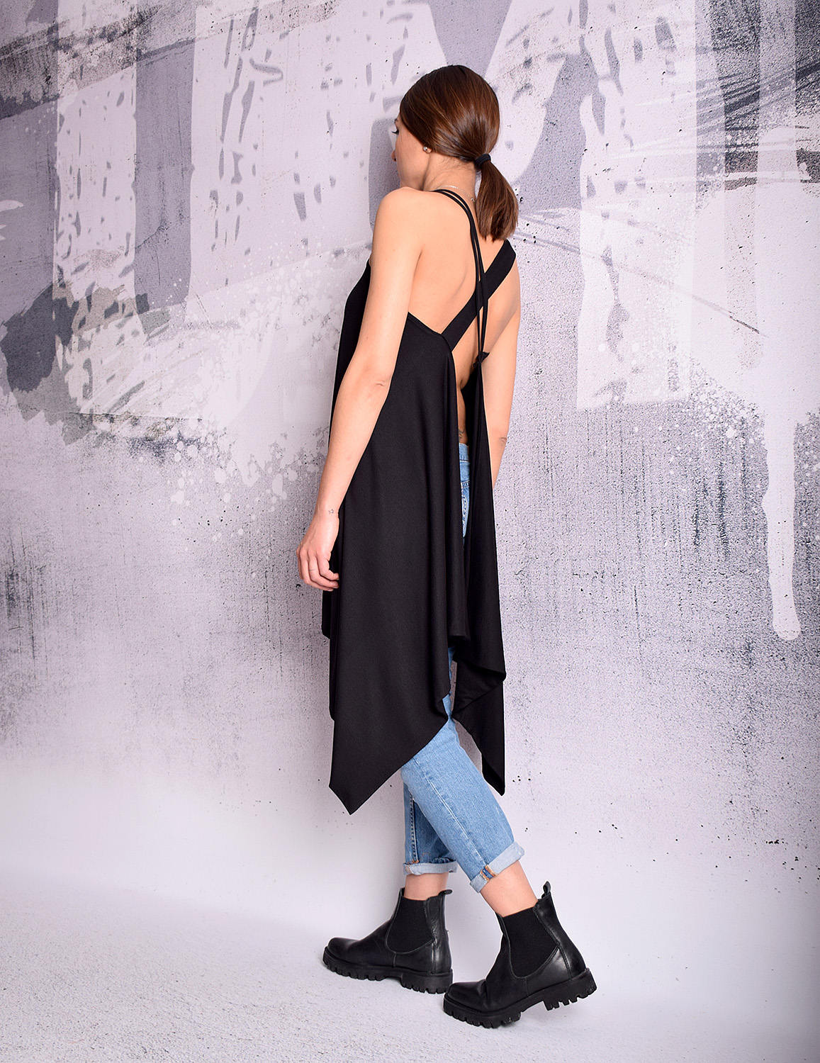 Black Top Black Tank Tunic Top Open Back Top Summer Top - Etsy