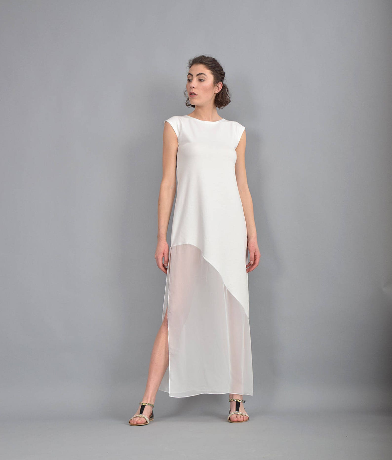 Tunic Dress, Ivory Sheer Dress, Long Asymmetrical Tunic,white Tunic ...