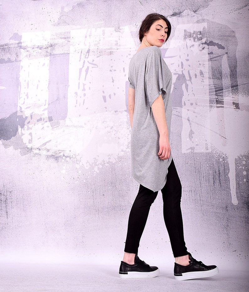 Tunic, Top, Asymmetrical Tunic, Gray Tunic Top, Loose Tunic, Short ...