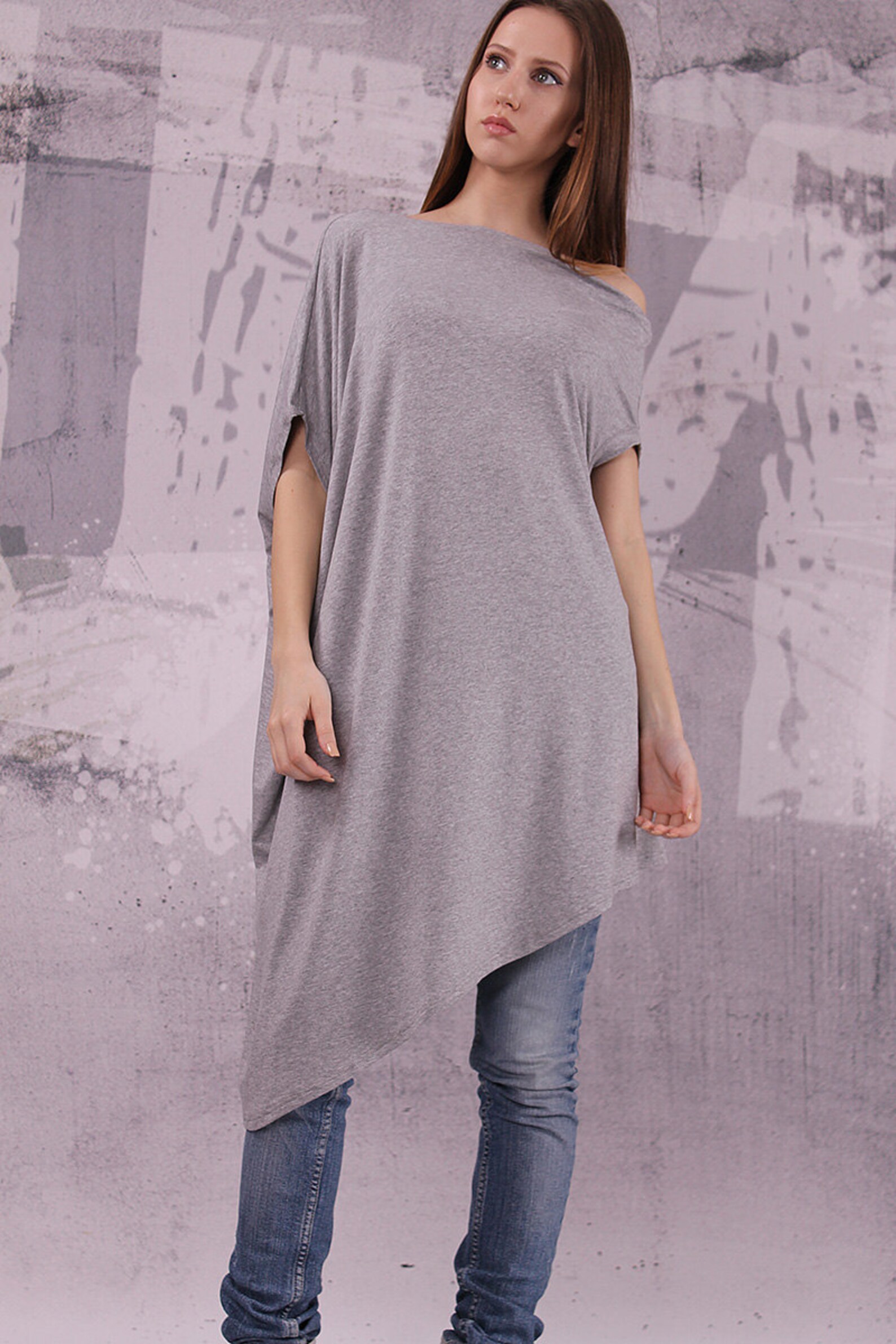 Asymmetrical Gray Tunic Top With Short Sleeves Loose Tunic - Etsy