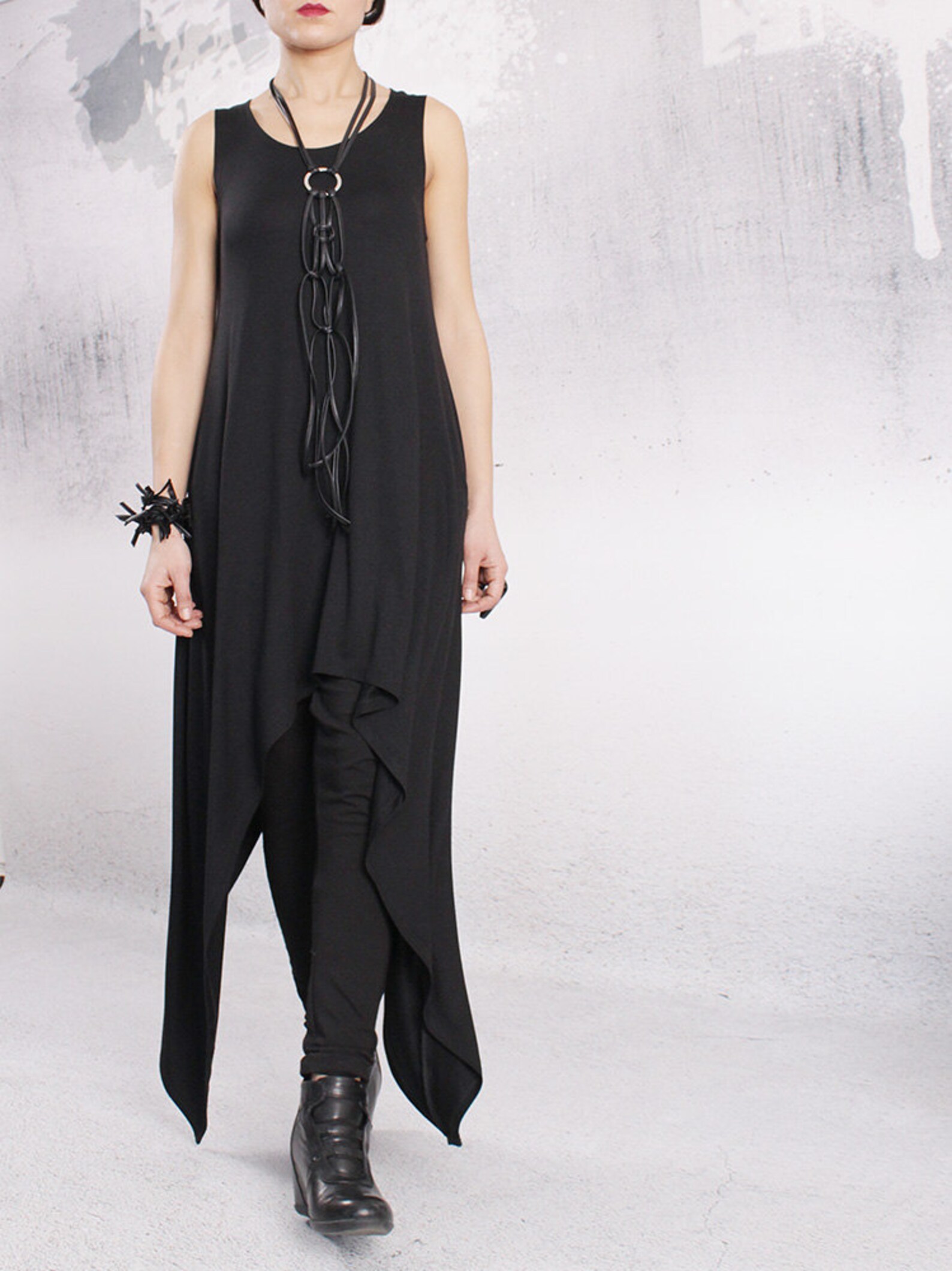Tunic, Black Long Tunic, Casual Top, Sleeveless Top, Asymmetric Tunic ...