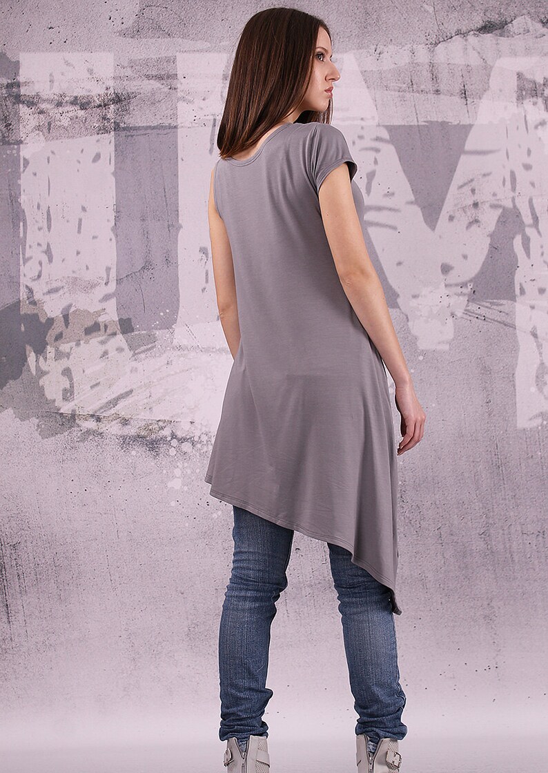 Asymmetrical Gray Tunic Top With One Short Sleeve Loose - Etsy
