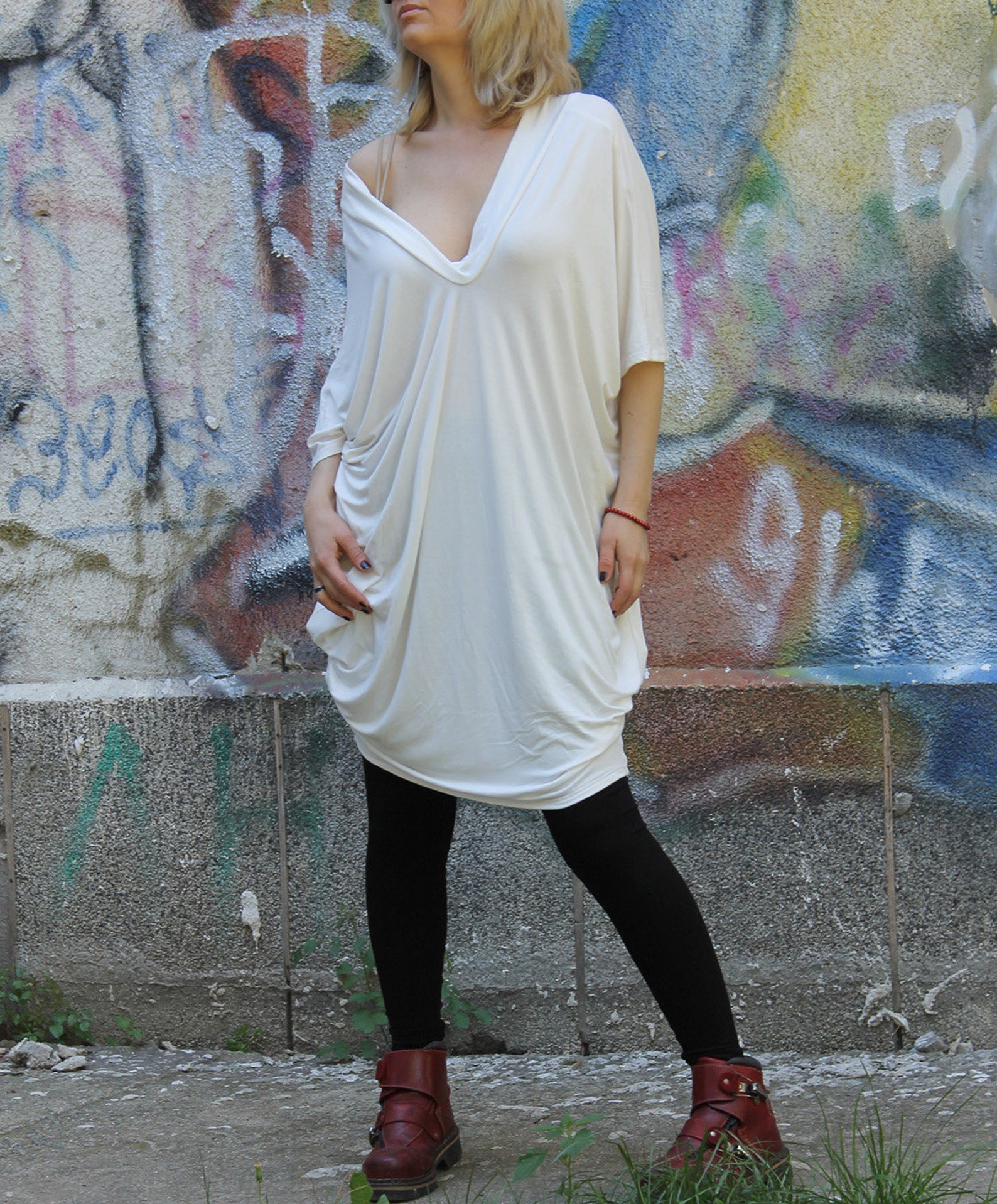 Tunic, Asymmetrical Cream Top, Loose Blouse, Loose Tunic, Oversized ...