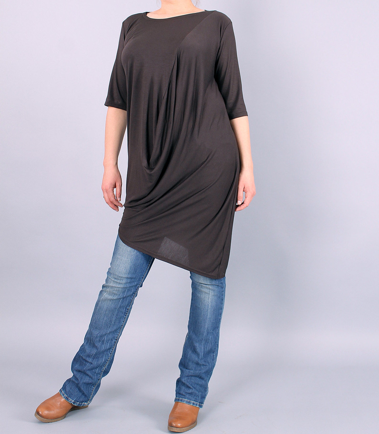 Loose Tunic, Asymmetric Tunic, Brown Tunic Dress, Loose Dress, Short ...