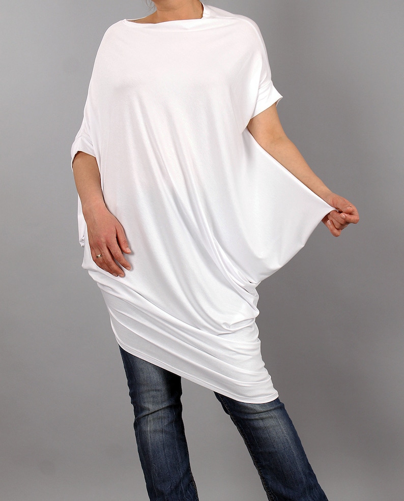 Tunic Asymmetrical White Short Sleeved Tunic Top Loose | Etsy