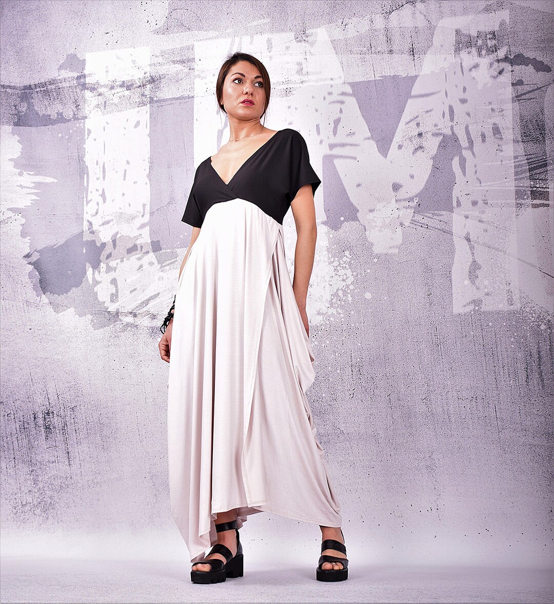 Dress, Two Colors Dress, Short Sleeves Dress, Elegant Dress, Maxi Dress ...