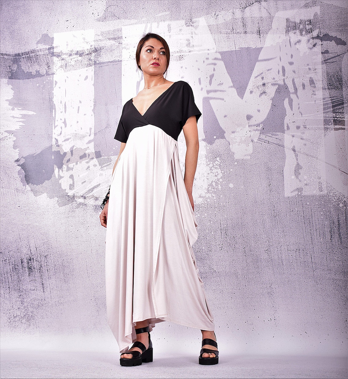 Dress Two Colors Dress Short Sleeves Dress Elegant Dress - Etsy