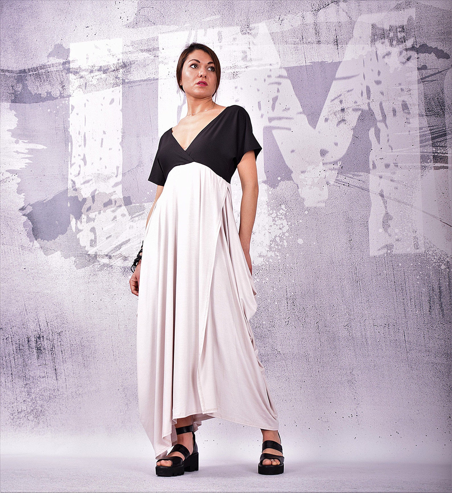 Dress Two Colors Dress Short Sleeves Dress Elegant Dress - Etsy