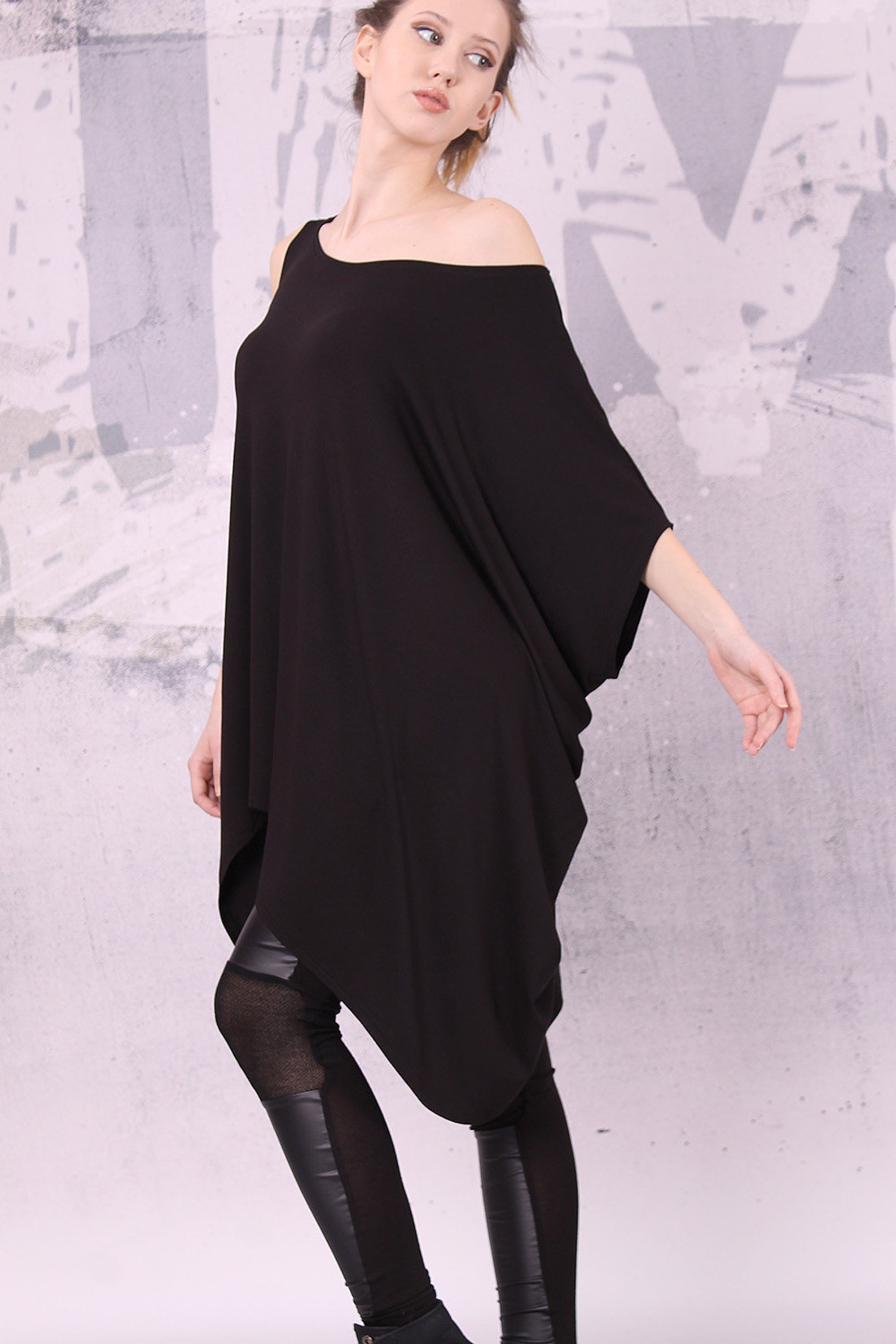Asymmetrical Black Tunic Top With One Sleeve Loose Tunic - Etsy