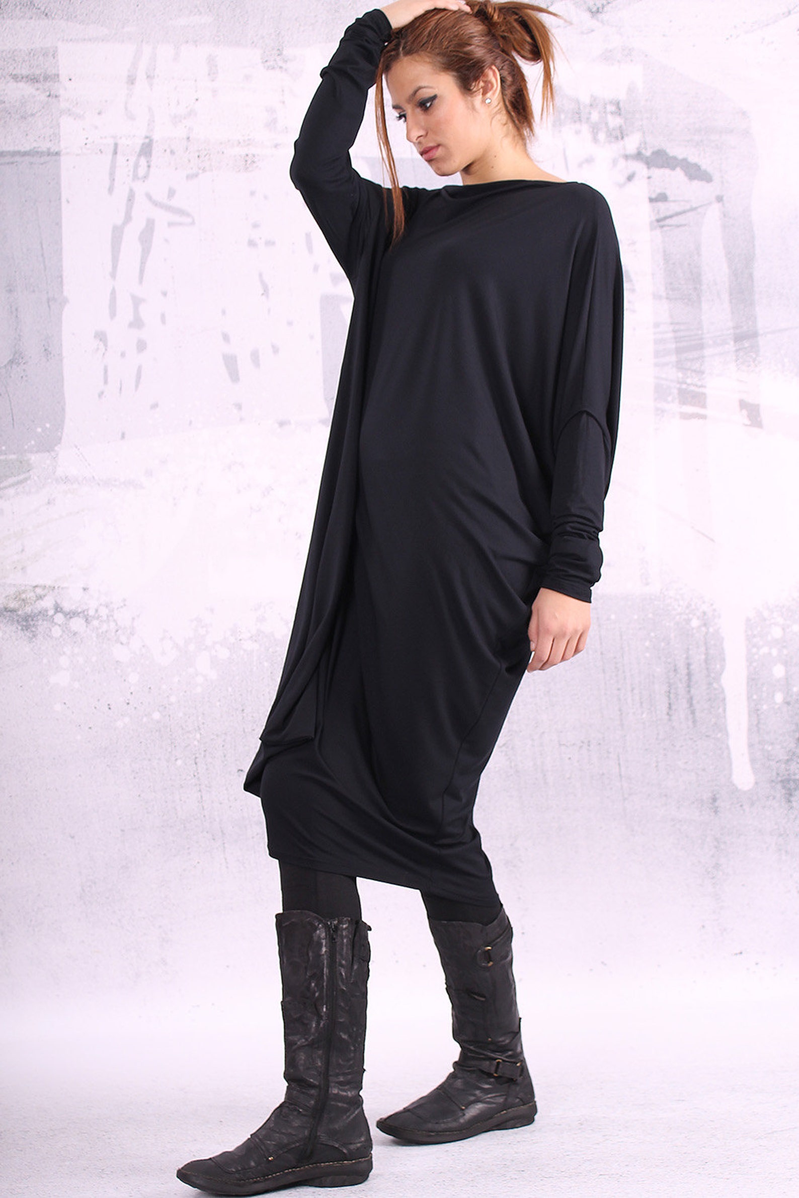 Black Maxi Dress Tunic Dress Asymmetrical Tunic Dressplus - Etsy