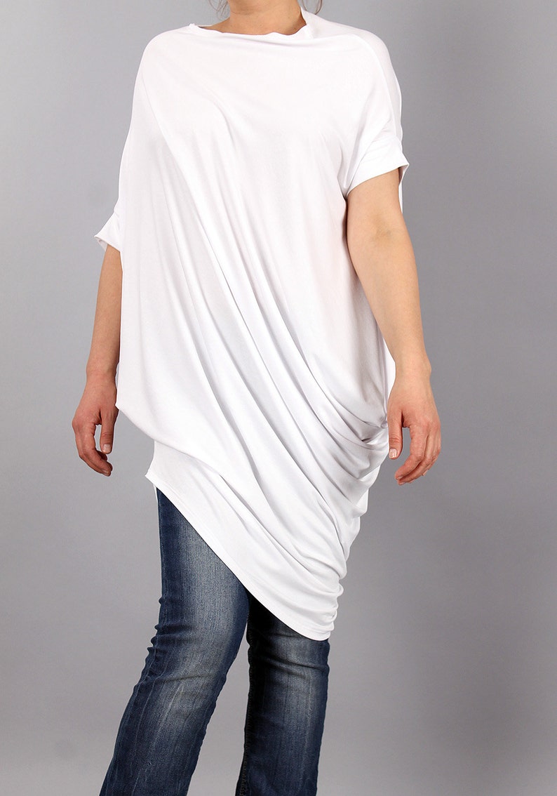 Tunic Asymmetrical White Short Sleeved Tunic Top Loose | Etsy