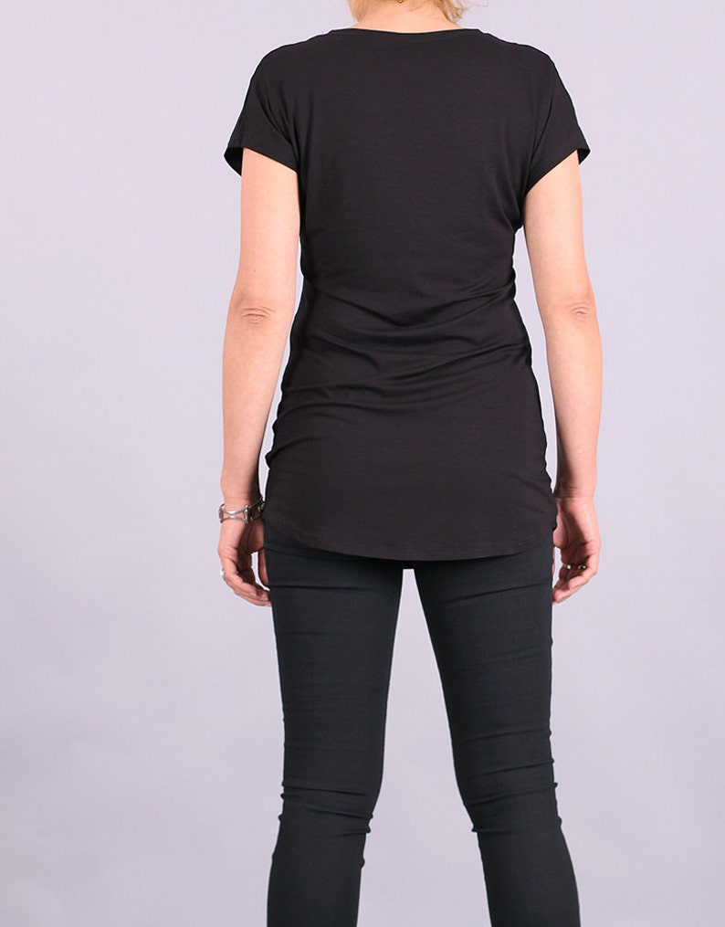 T Shirt. Black T-shirt. Black Top. Simple Tunic. Short Sleeved Blouse ...