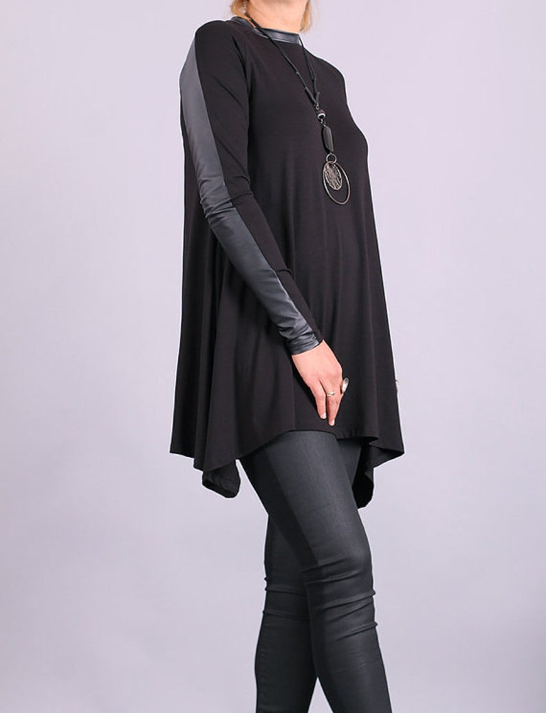 Leather Details Tunic,women Tunic,tunic, Black Tunic, Extravagant Top ...