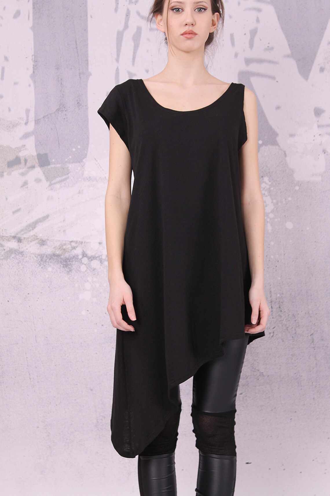Asymmetrical Black Tunic Top With One Short Sleeve Loose - Etsy