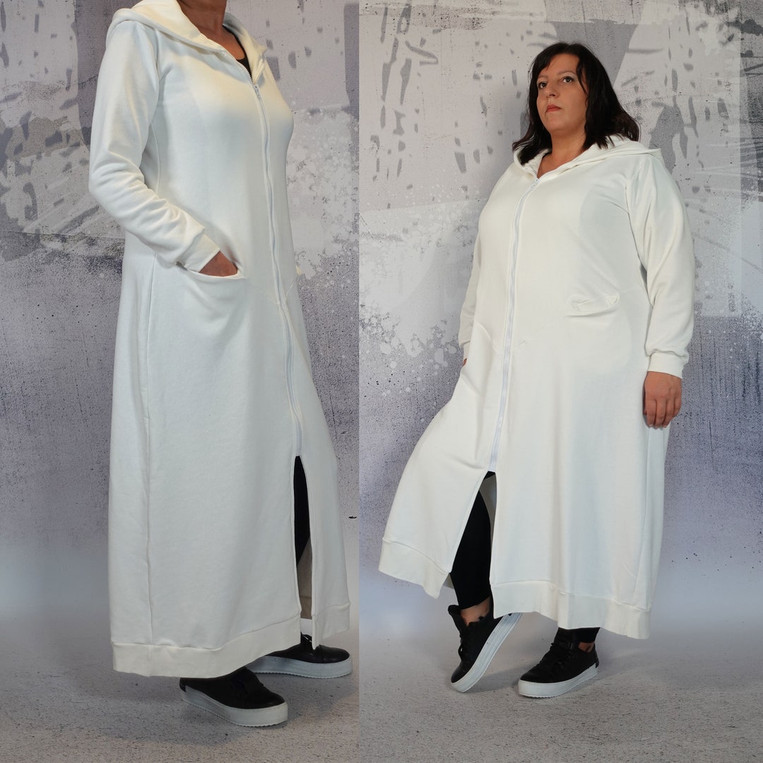 Sweatshirt, White Cotton Sweatshirt, Extra Long Sweatshirt, Long Hoodie ...