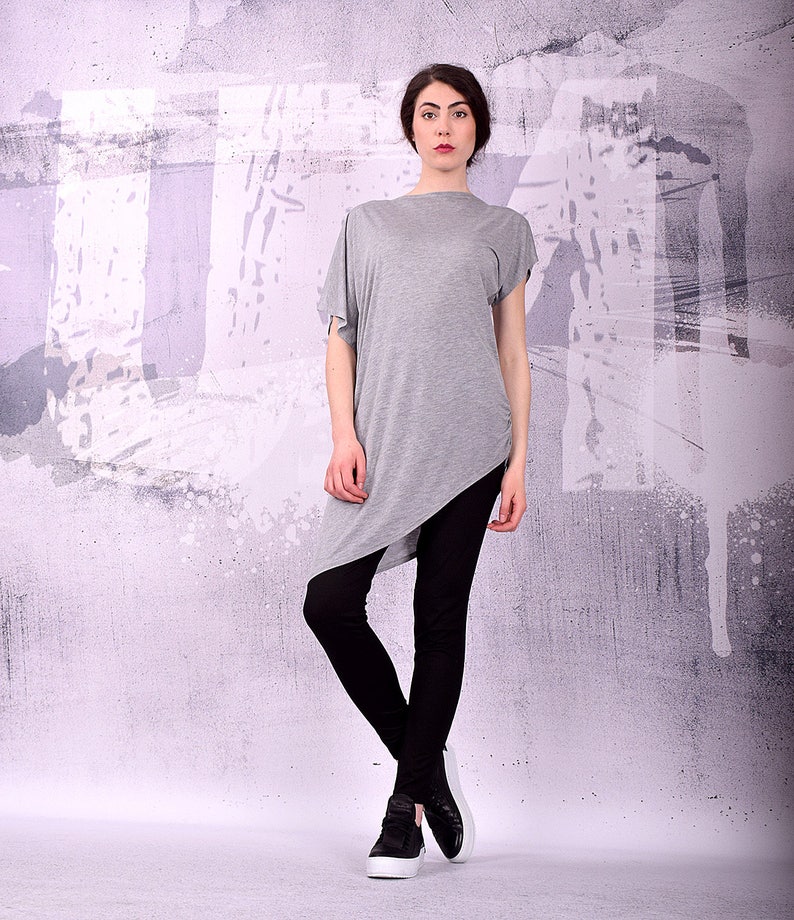 Tunic, Top, Asymmetrical Tunic, Gray Tunic Top, Loose Tunic, Short ...